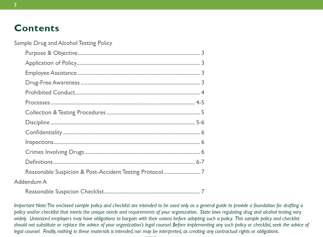 Drug and Alcohol Testing Policy - Sample