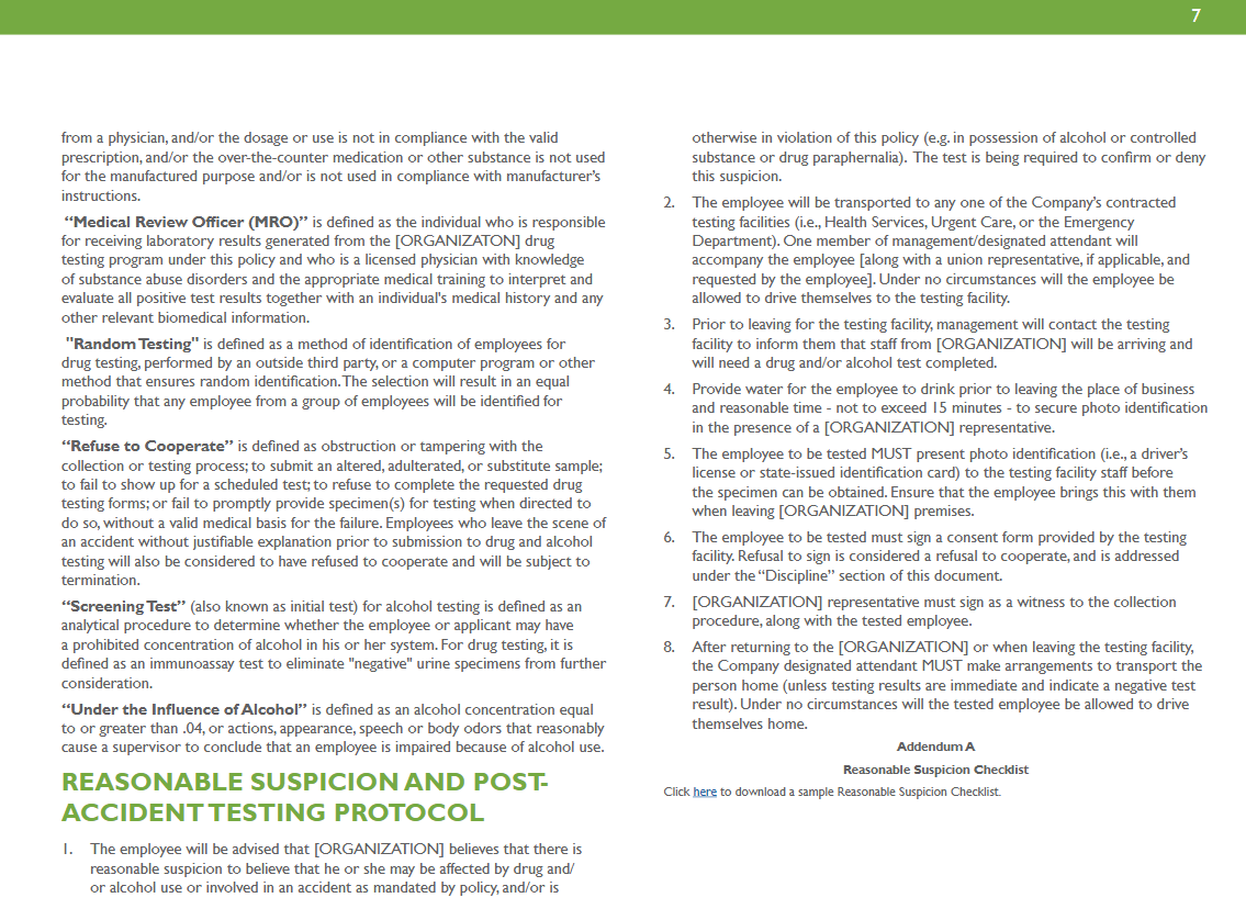 Drug and Alcohol Testing Policy - Sample